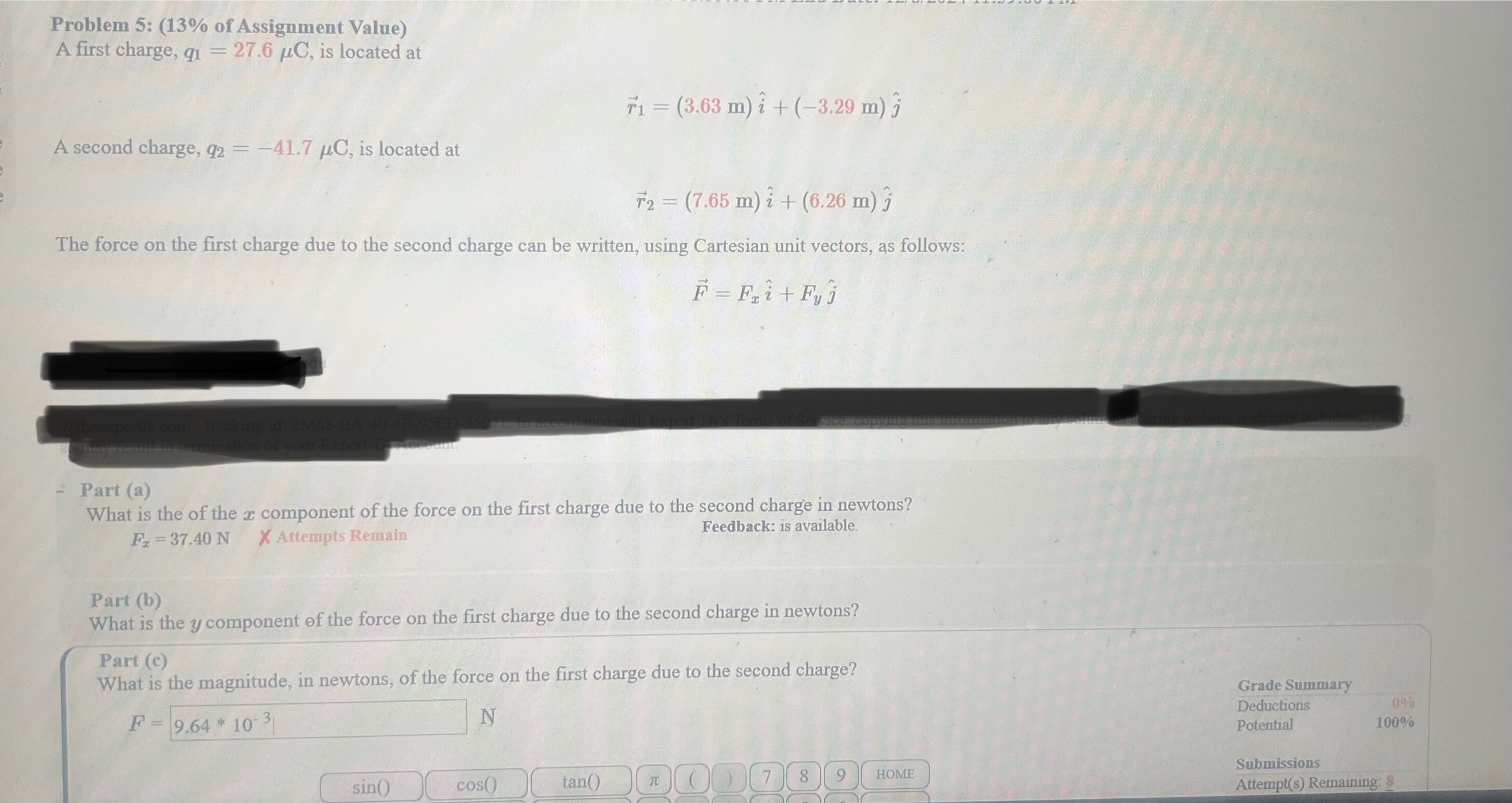 Solved Problem 5: ( 13% ﻿of Assignment Value)A first charge, | Chegg.com