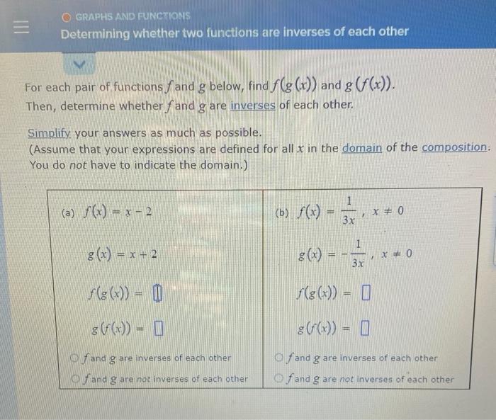 Solved For each pair of functions f and g below, find | Chegg.com