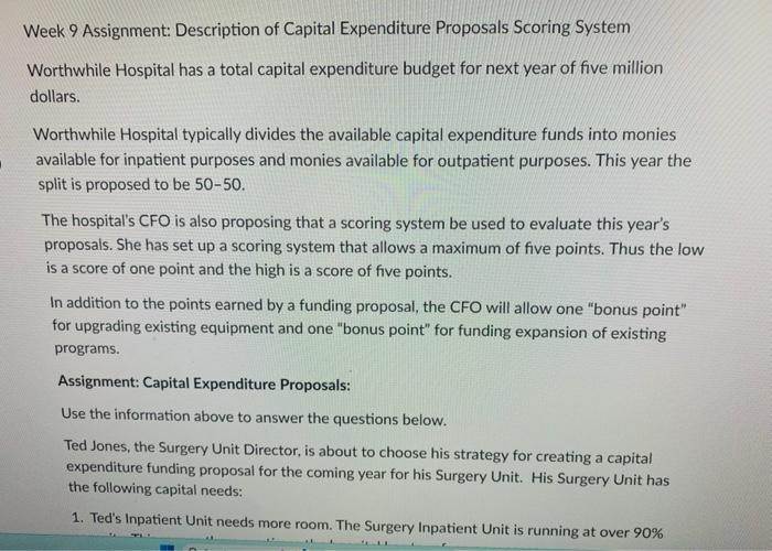 Solved Week 9 Assignment: Description of Capital Expenditure | Chegg.com