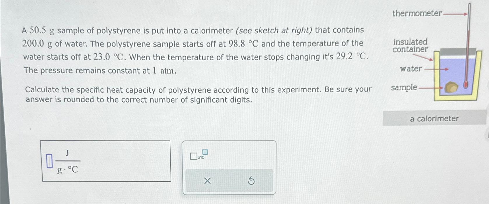 Solved A 50.5g ﻿sample of polystyrene is put into a | Chegg.com