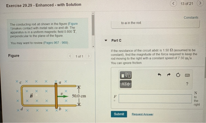Solved (c) 13 of 21 > Exercise 29.29 - Enhanced - with | Chegg.com