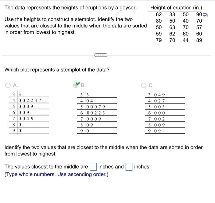 Solved The data represents the heights of eruptions by a | Chegg.com