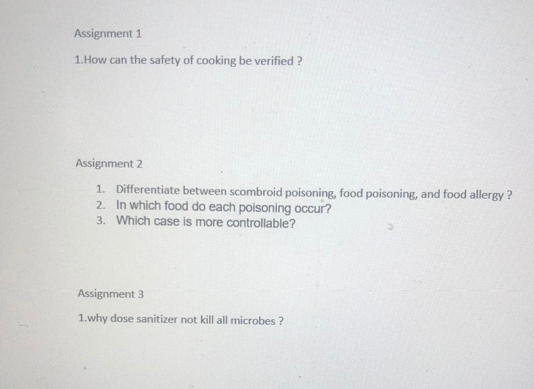 Solved Assignment 1 1. How can the safety of cooking be | Chegg.com