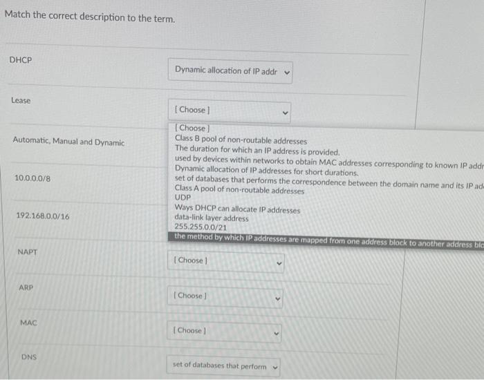 Solved Match the correct description to the tern DHCP Lease | Chegg.com
