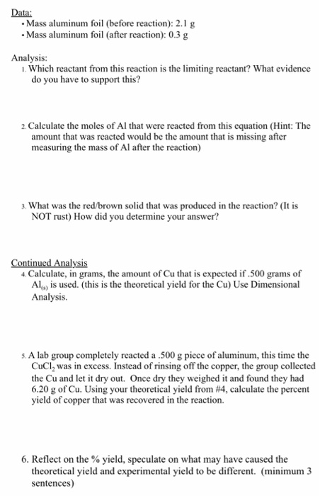 Solved Learning Target: I can use stoichiometry evaluate lab | Chegg.com