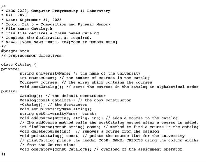 Solved CECS 2223, Computer Programming II Laboratory Fal1 | Chegg.com