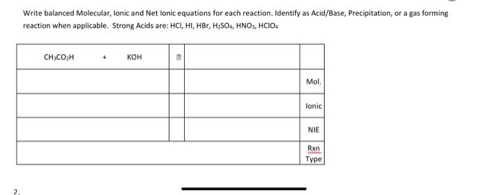 Solved Write balanced Molecular, lonic and Net lonic | Chegg.com