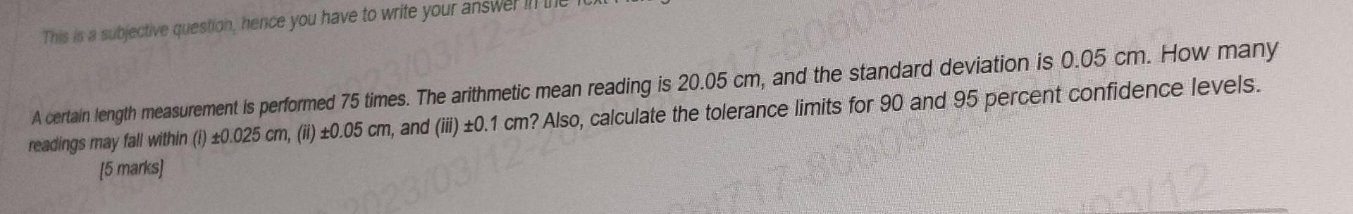 Solved A certain length measurement is performed 75 times. | Chegg.com
