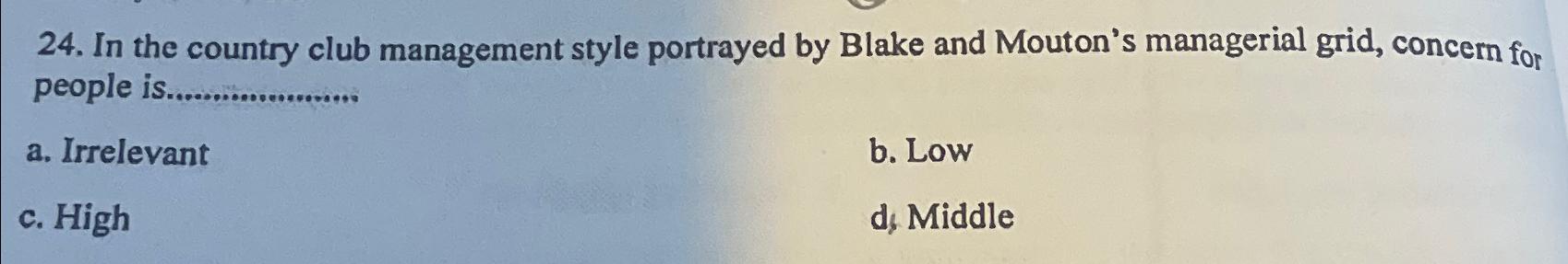 Solved In the country club management style portrayed by | Chegg.com