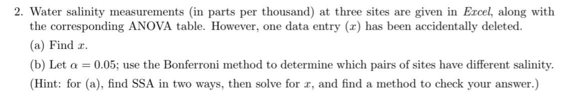 Solved 2. Water salinity measurements (in parts per | Chegg.com