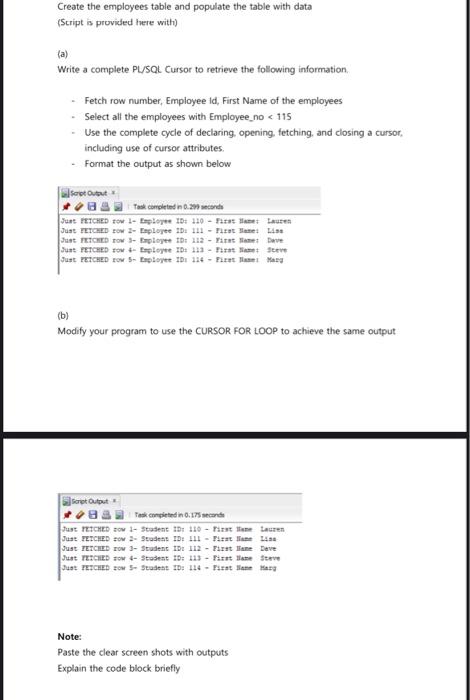 Solved Create the employees table and populate the table | Chegg.com