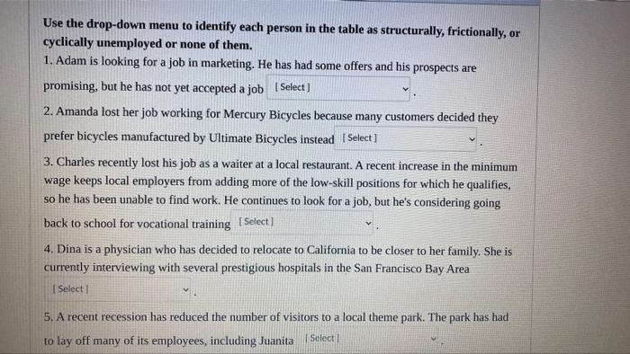 Solved Use the drop-down menu to identify each person in the | Chegg.com