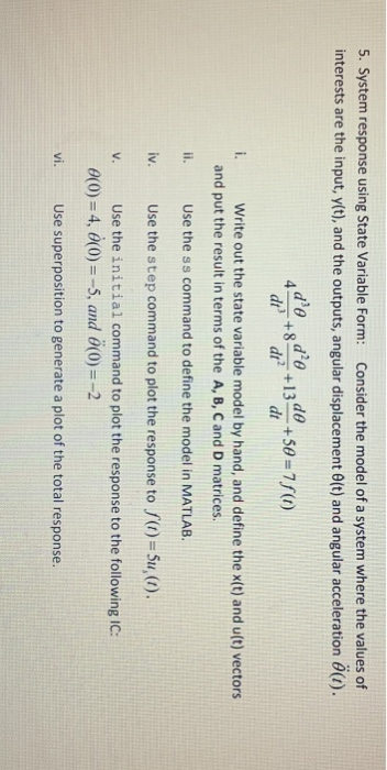5. System response using State Variable Form: | Chegg.com