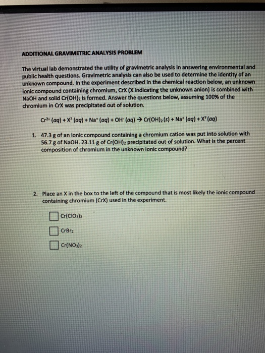 Solved ADDITIONAL GRAVIMETRIC ANALYSIS PROBLEM The virtual | Chegg.com
