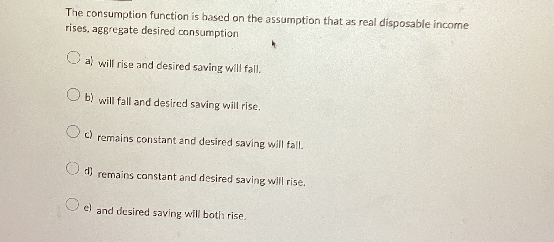 Solved The consumption function is based on the assumption | Chegg.com