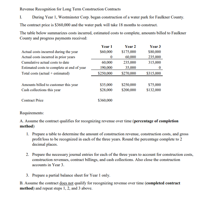 Solved Revenue Recognition for Long Term Construction | Chegg.com