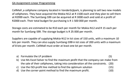 Solved GA Assignment-Linear Programming CellMall , a | Chegg.com