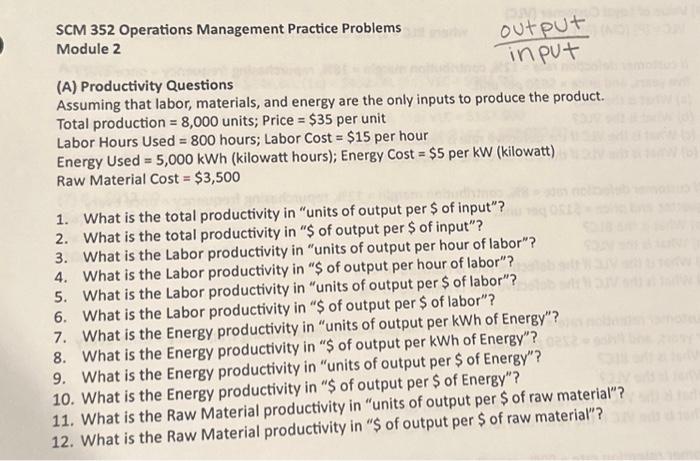 Solved SCM 352 Operations Management Practice Problems | Chegg.com