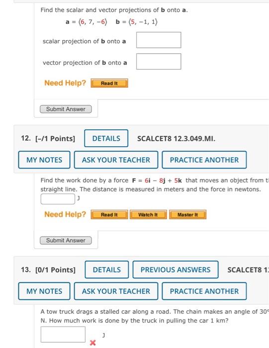 Solved Find the scalar and vector projections of b onto a. | Chegg.com