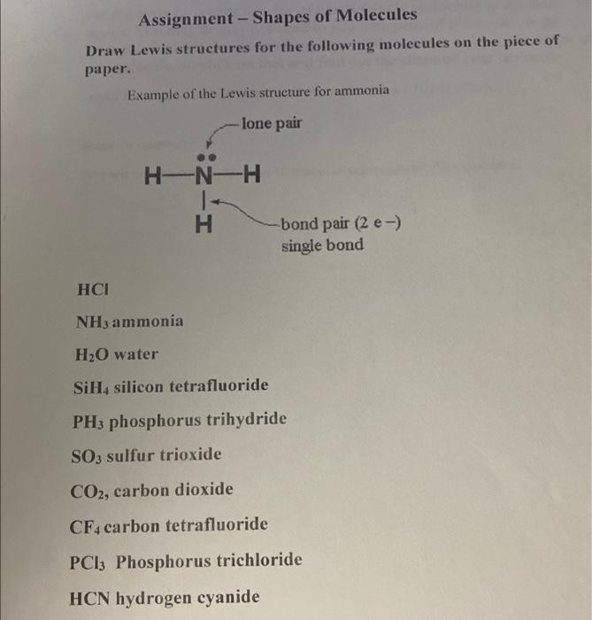 Solved Assignment - Shapes of Molecules Draw Lewis | Chegg.com