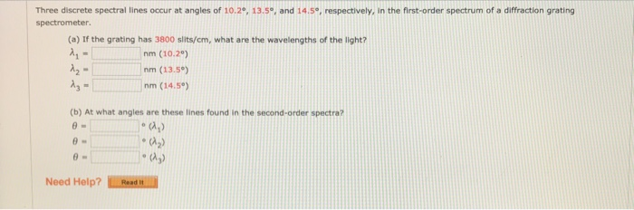 Solved Three Discrete Spectral Lines Occur At Angles Of