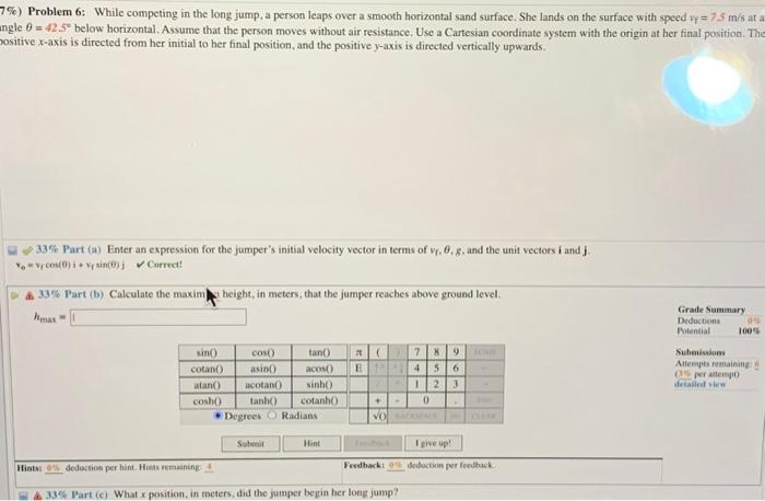Solved 75) Problem 6: While competing in the long jump, a | Chegg.com