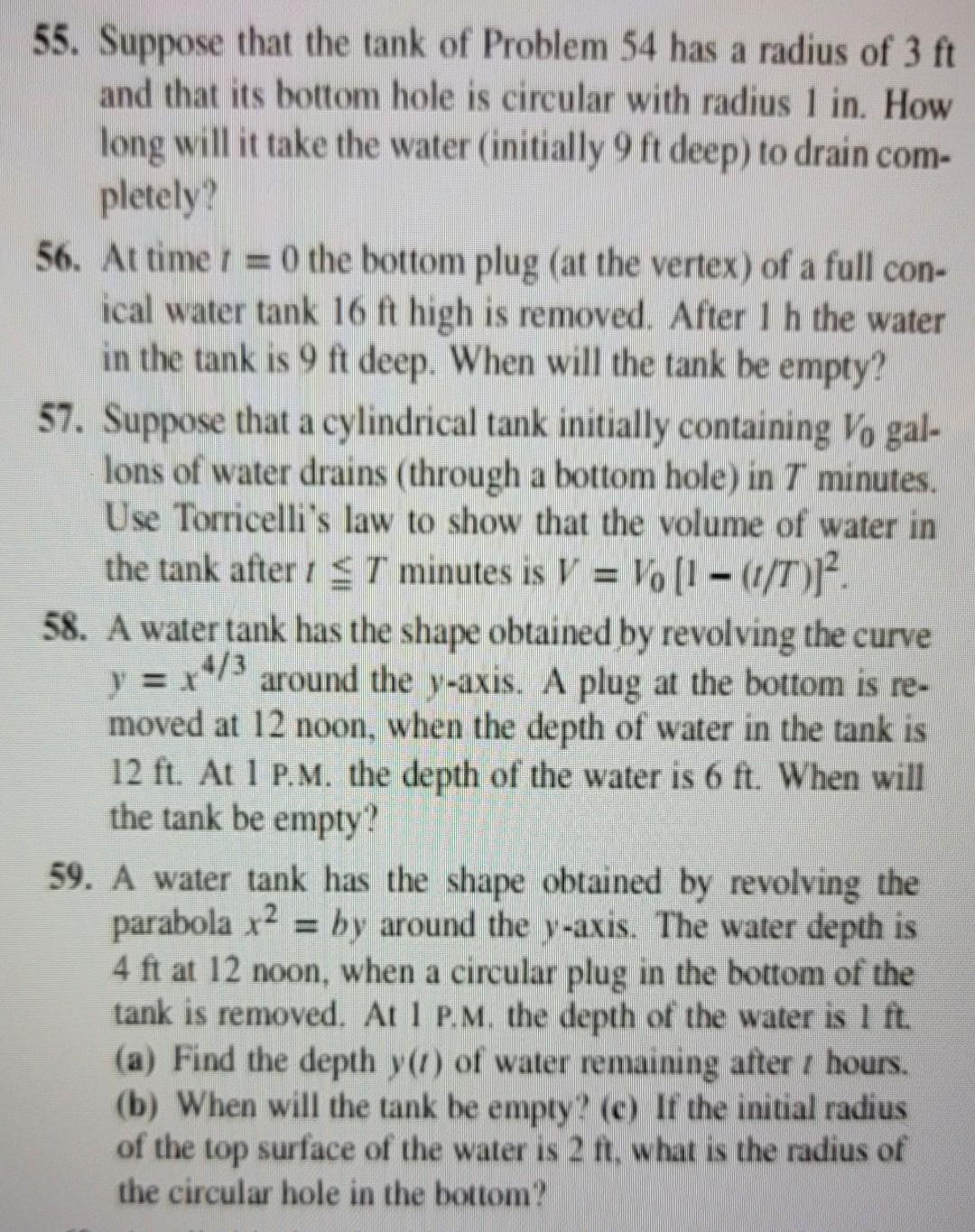Solved 55. Suppose that the tank of Problem 54 has a radius | Chegg.com