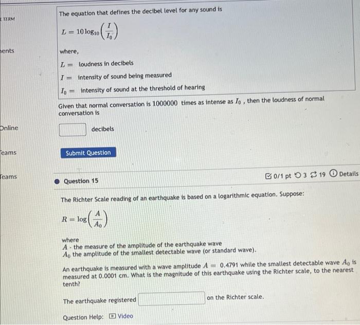Solved The equation that defines the decibel level for any | Chegg.com