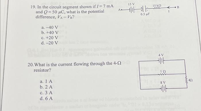 Solved 19. In the circuit segment shown if I=7 mA and | Chegg.com