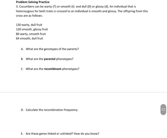 Solved Problem Solving Practice 3. Cucumbers can be warty | Chegg.com