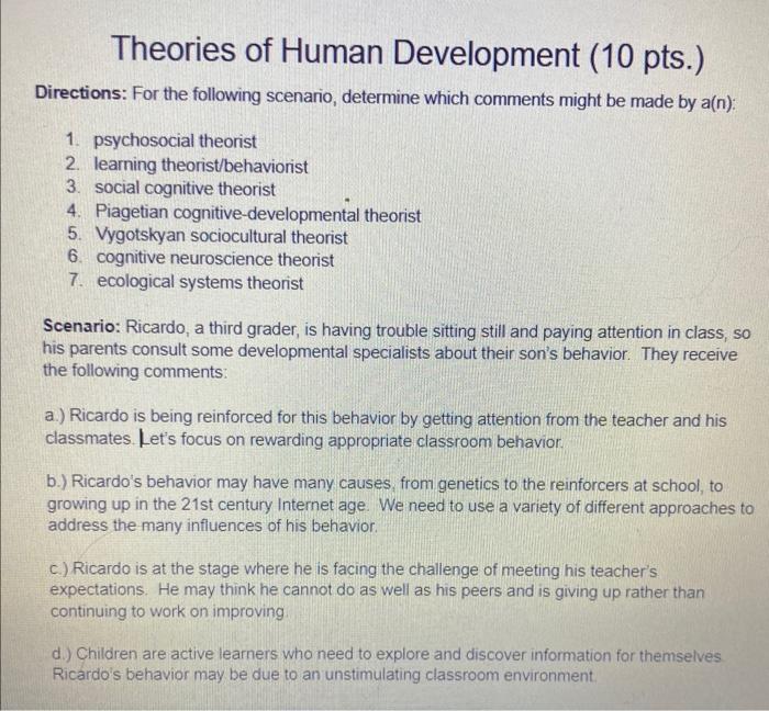 Solved Theories of development/ matching questions. Match | Chegg.com