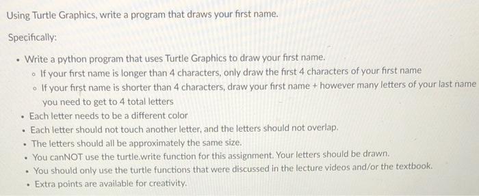 Solved Write a python program that uses Turtle Graphics to | Chegg.com