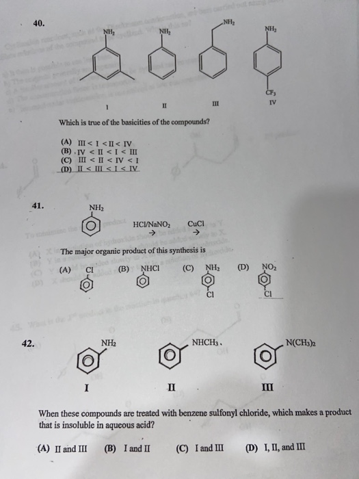 Solved 40. NHL NH, NH NH &86 II III IV Which is true of the | Chegg.com