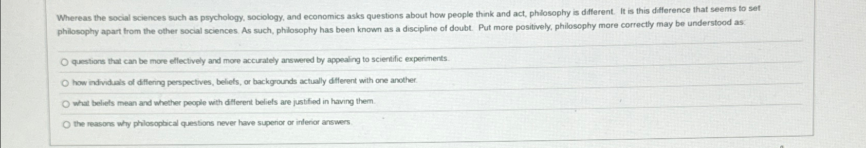 Solved Whereas the social sciences such as psychology, | Chegg.com