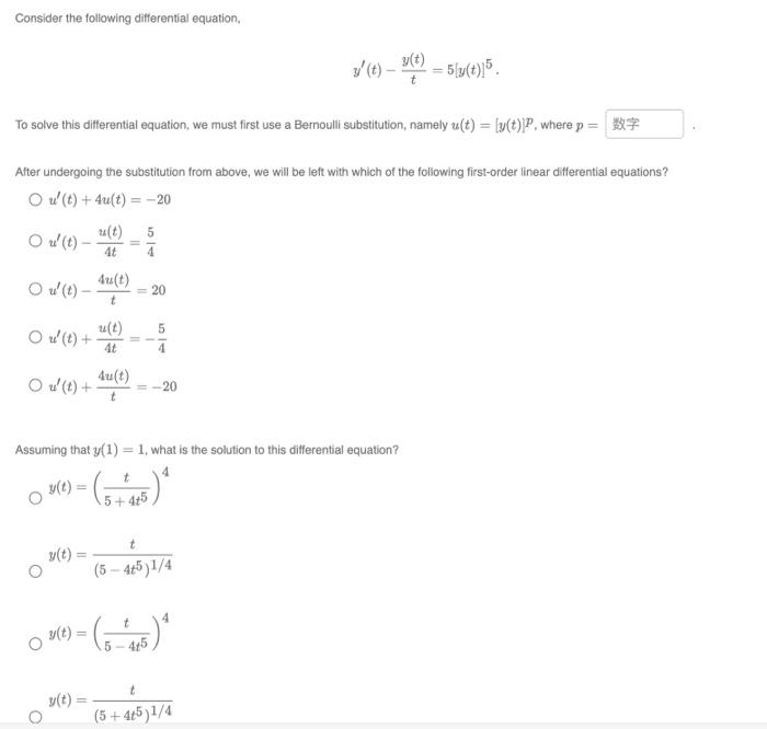 [Solved]: Consider the following differential equation. y(t