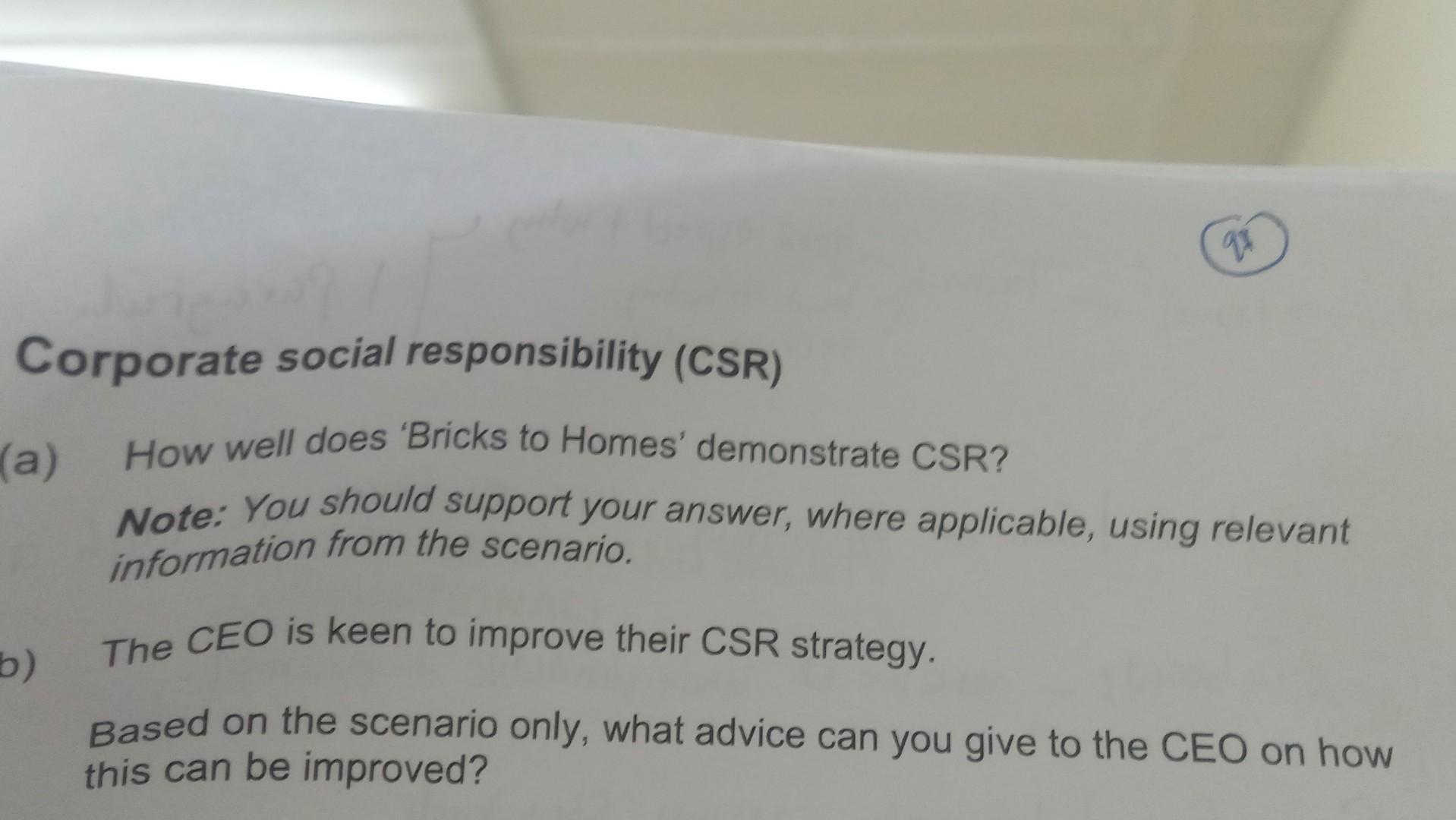 Solved Corporate social responsibility (CSR) a) How well | Chegg.com