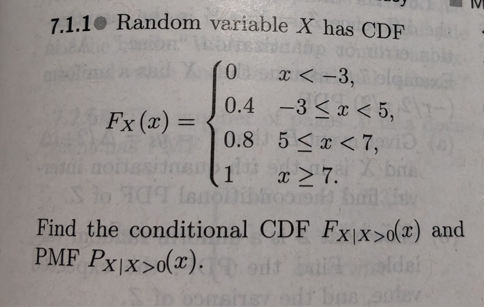 Solved IV 7.1.1. Random variable X has CDF Fx (x) = 10 0.4 | Chegg.com