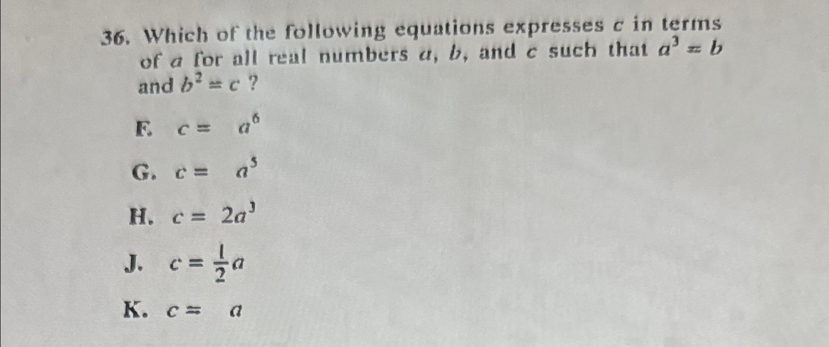 Solved Which of the following equations expresses c ﻿in | Chegg.com
