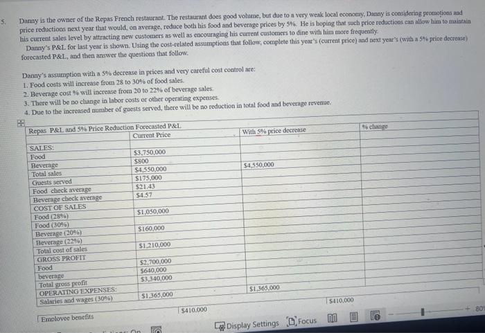 Solved Danny is the owner of the Repas French restaurant. | Chegg.com