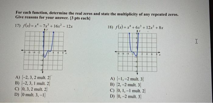 Solved For each function, determine the real zeros and state | Chegg.com