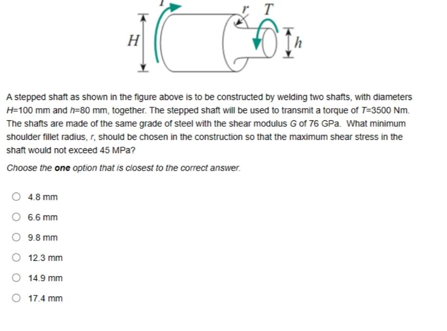 Solved A stepped shaft as shown in the figure above is to be | Chegg.com