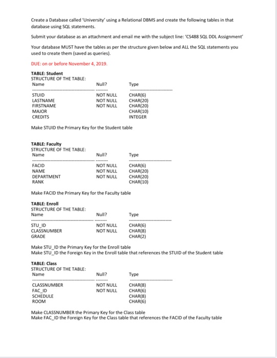 Solved Create a Database called 'University using a | Chegg.com