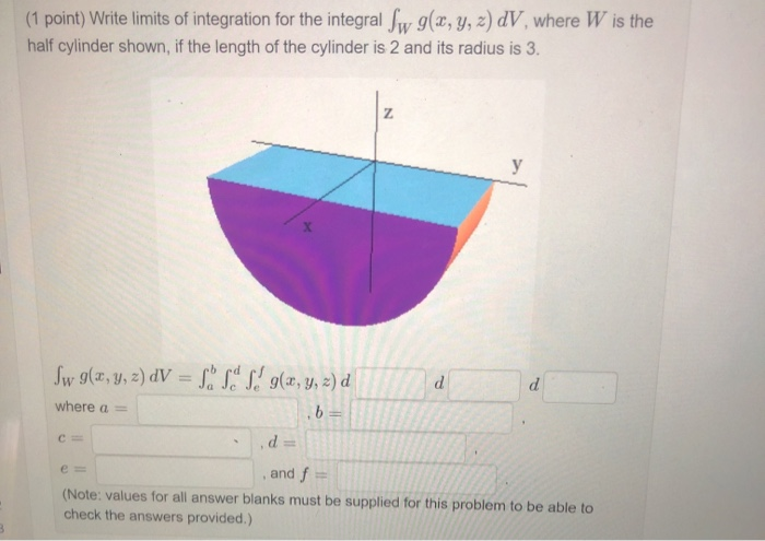 Solved (1 point) Write limits of integration for the | Chegg.com