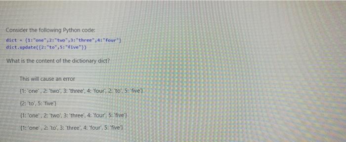Solved Consider the following line of Python code: myDict | Chegg.com