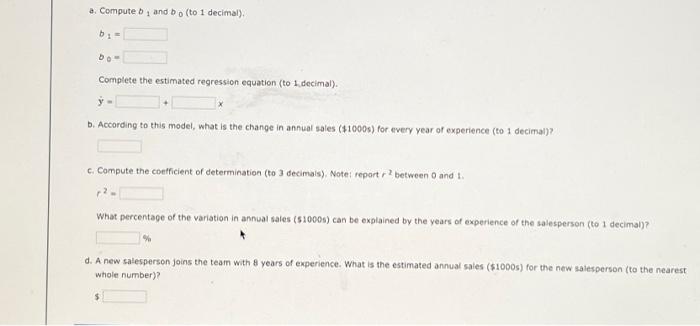 Solved a. Compute b1 and b0 (to 1 decimal). b1=b0= Complete | Chegg.com