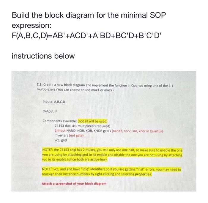 Solved Build the block diagram for the minimal SOP | Chegg.com
