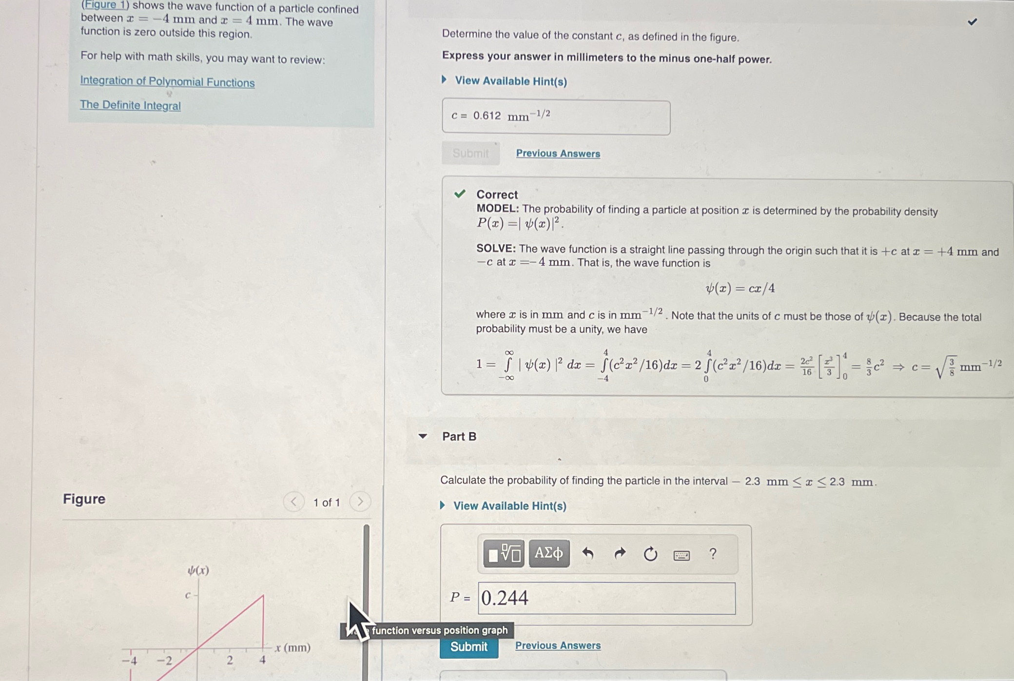 Solved (Figure 1) ﻿shows the wave function of a particle | Chegg.com
