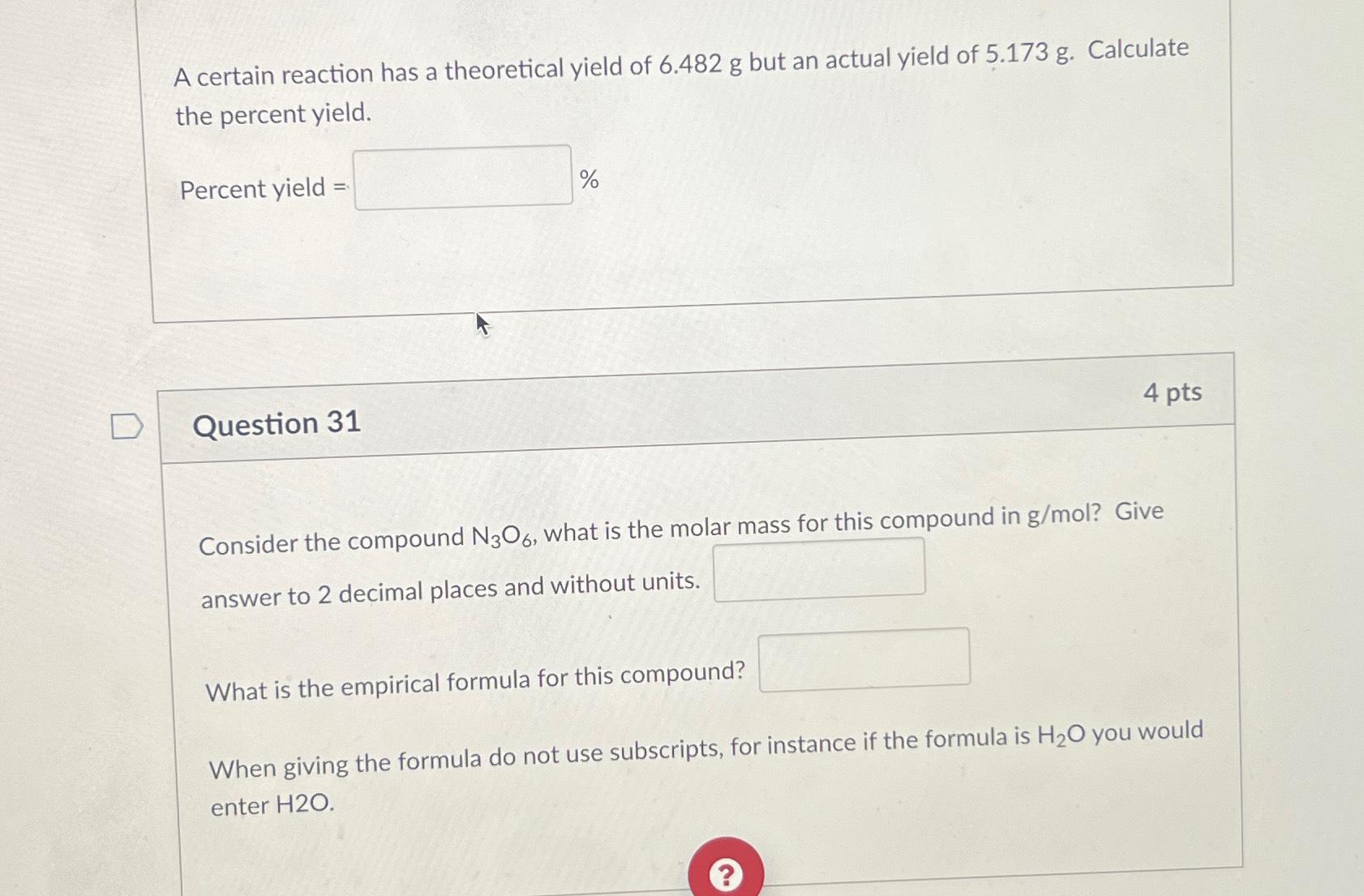 Solved A certain reaction has a theoretical yield of 6.482g | Chegg.com