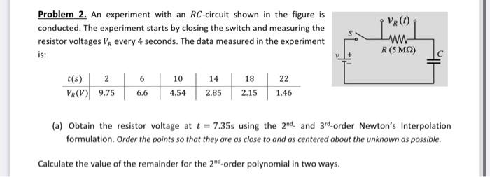 Solved Problem 2. An experiment with an RC-circuit shown in | Chegg.com