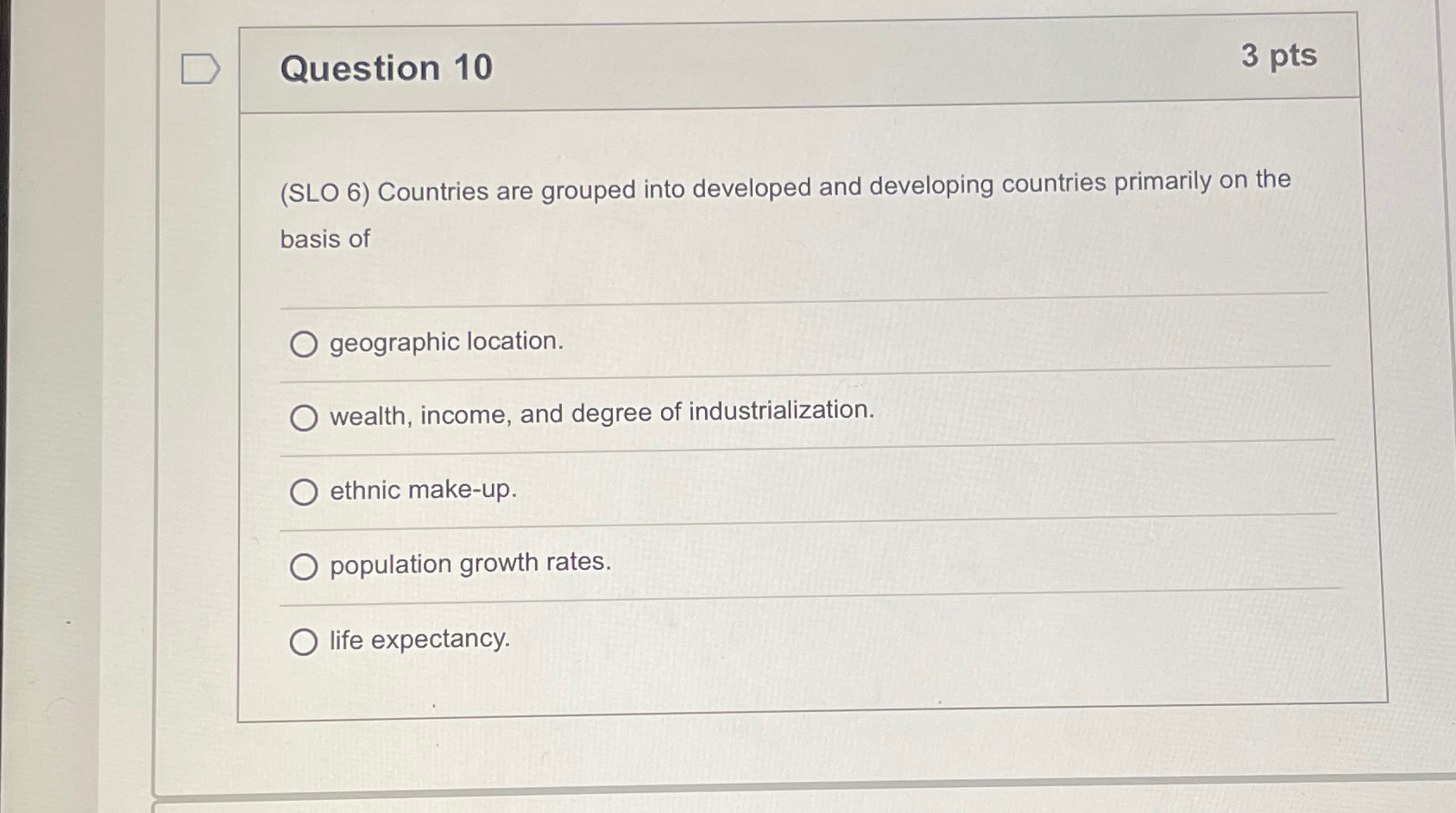 Solved Question 103 ﻿pts(SLO 6) ﻿Countries are grouped into | Chegg.com